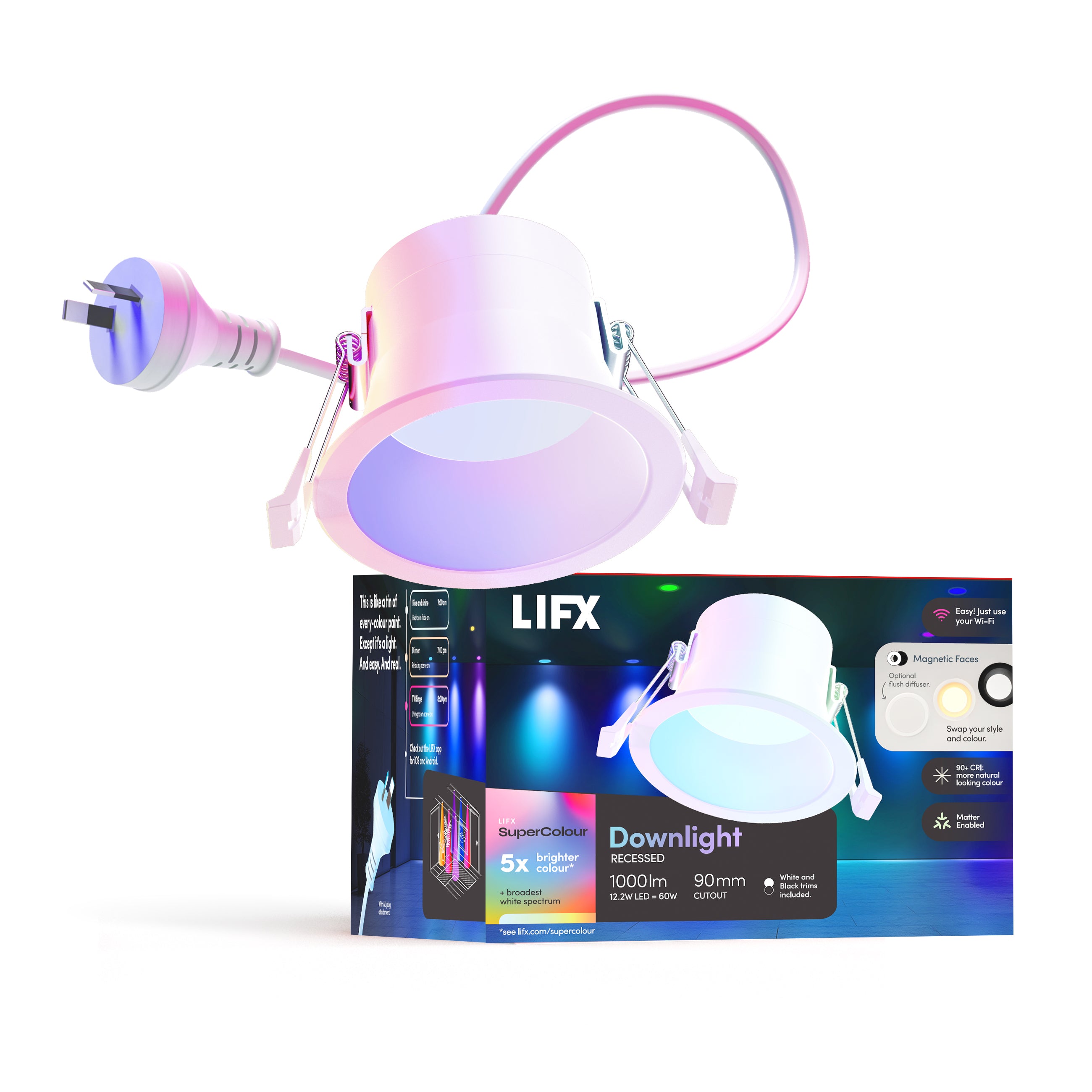 LIFX SuperColour Recessed Downlight, 1000 Lumens, 90mm Cutout.